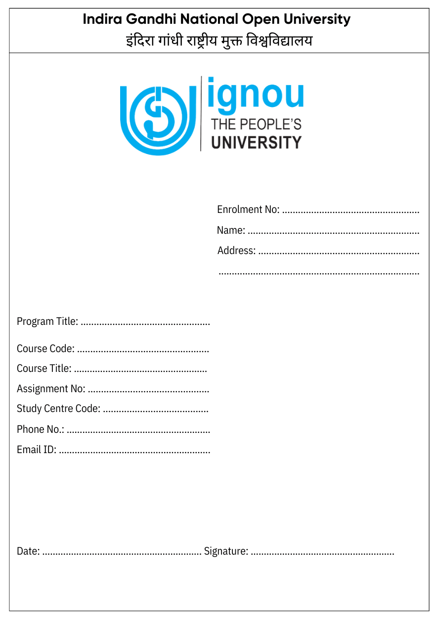 IGNOU Assignment Front Page & Cover Page PDF- ISM