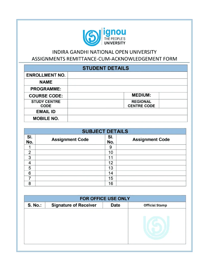 IGNOU Assignment Submission Slip 2025 – Download PDF File - ISM