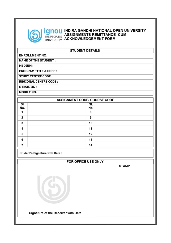 IGNOU Assignment Submission Slip 2025 – Download PDF File - ISM